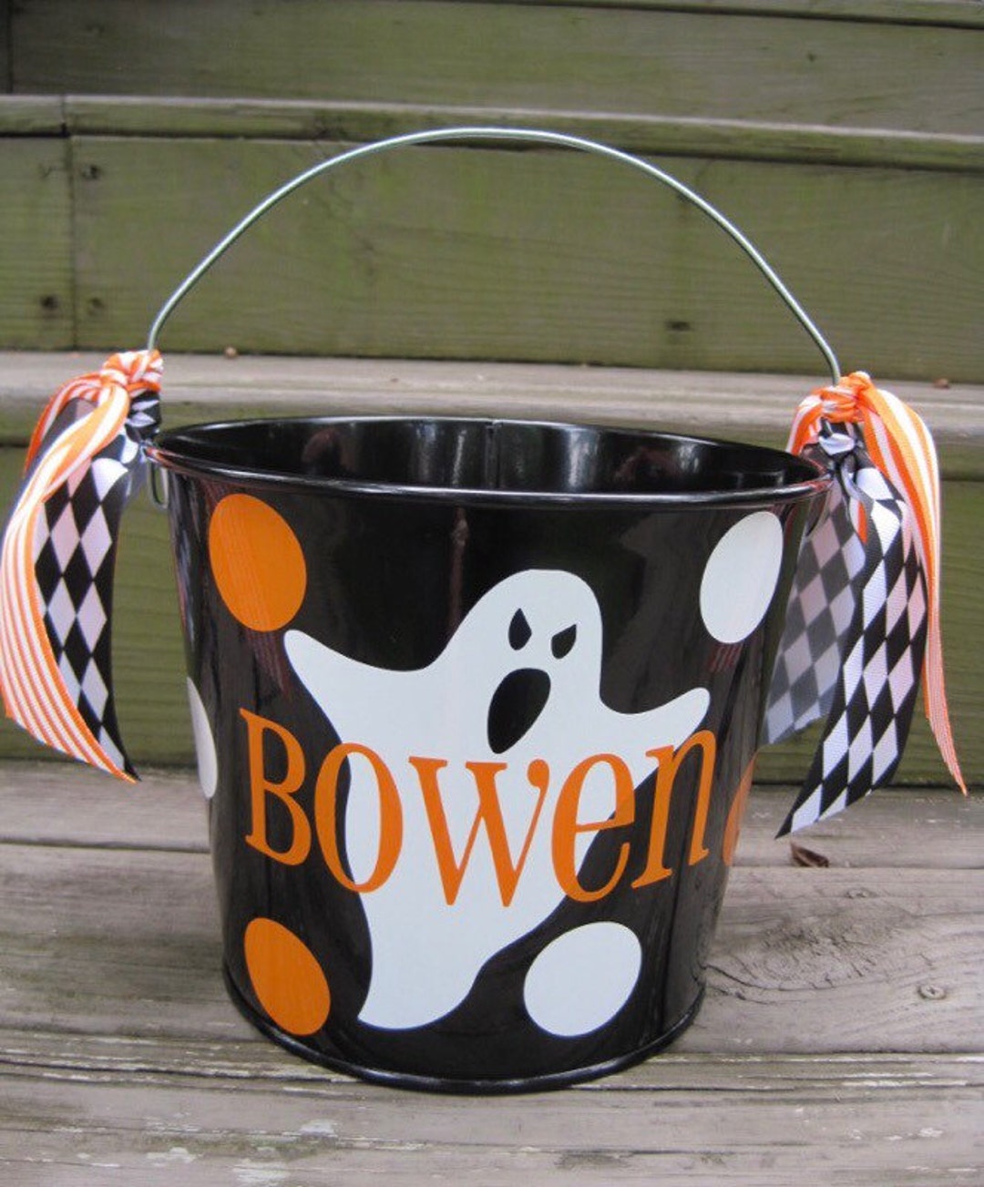 Personalized Black With Ghost 5QT Halloween Trick or Treat Bucket W ...
