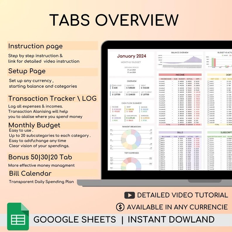 Monthly Budget Spreadsheet Google Sheets Planner Template , 50 30 20 ...