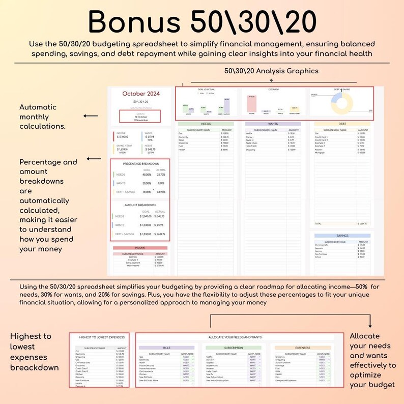 Monthly Budget Spreadsheet Google Sheets Planner Template , 50 30 20 ...