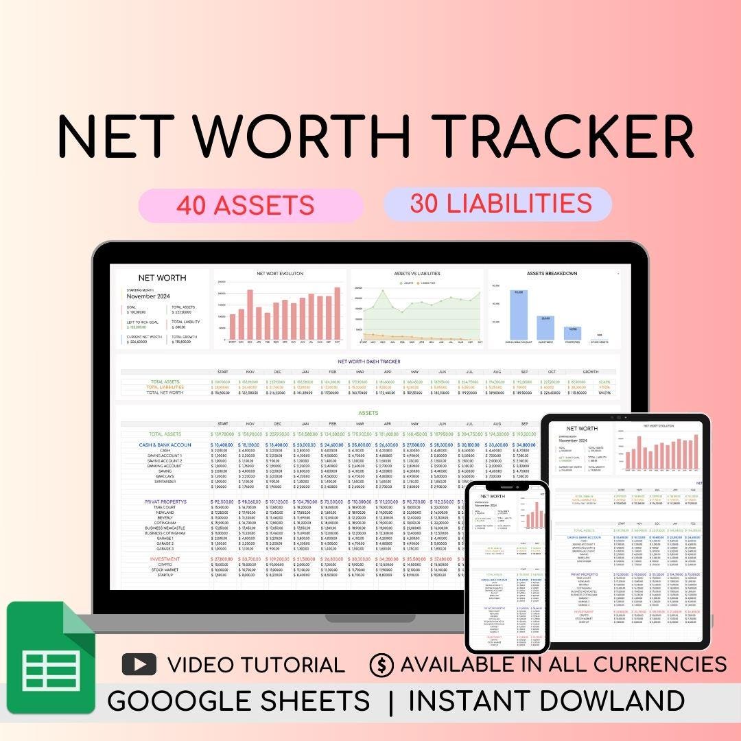 Net Worth Tracker Spreadsheet for Google Sheets, Net Worth Calculator ...