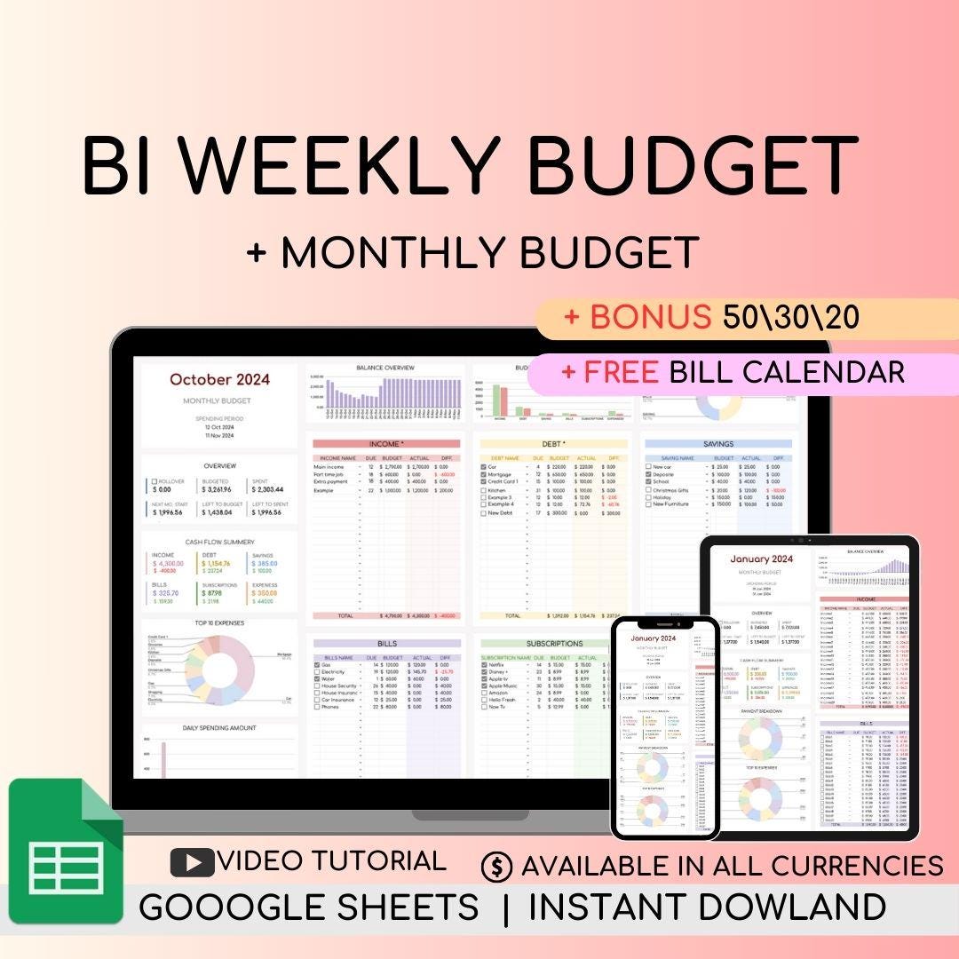 Biweekly Bimonthly Budget Planner Google Sheets, Budget by Paycheck ...