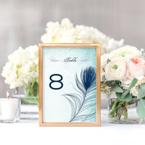 Peacock Feather Printable Table Numbers - Download - Peacock Wedding ...