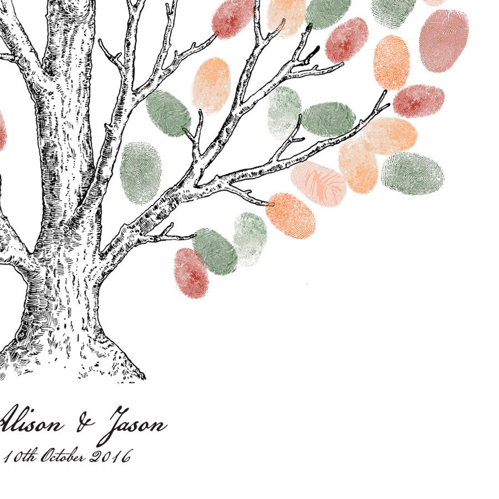 Wedding Fingerprint Tree Guest Book Printable Ink Style | Etsy