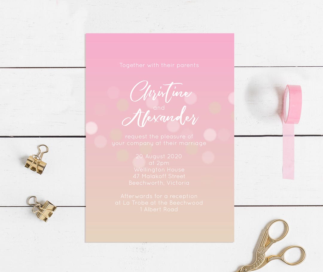Ombré Printable Wedding Invitation - Digital File - Watercolour Effect ...