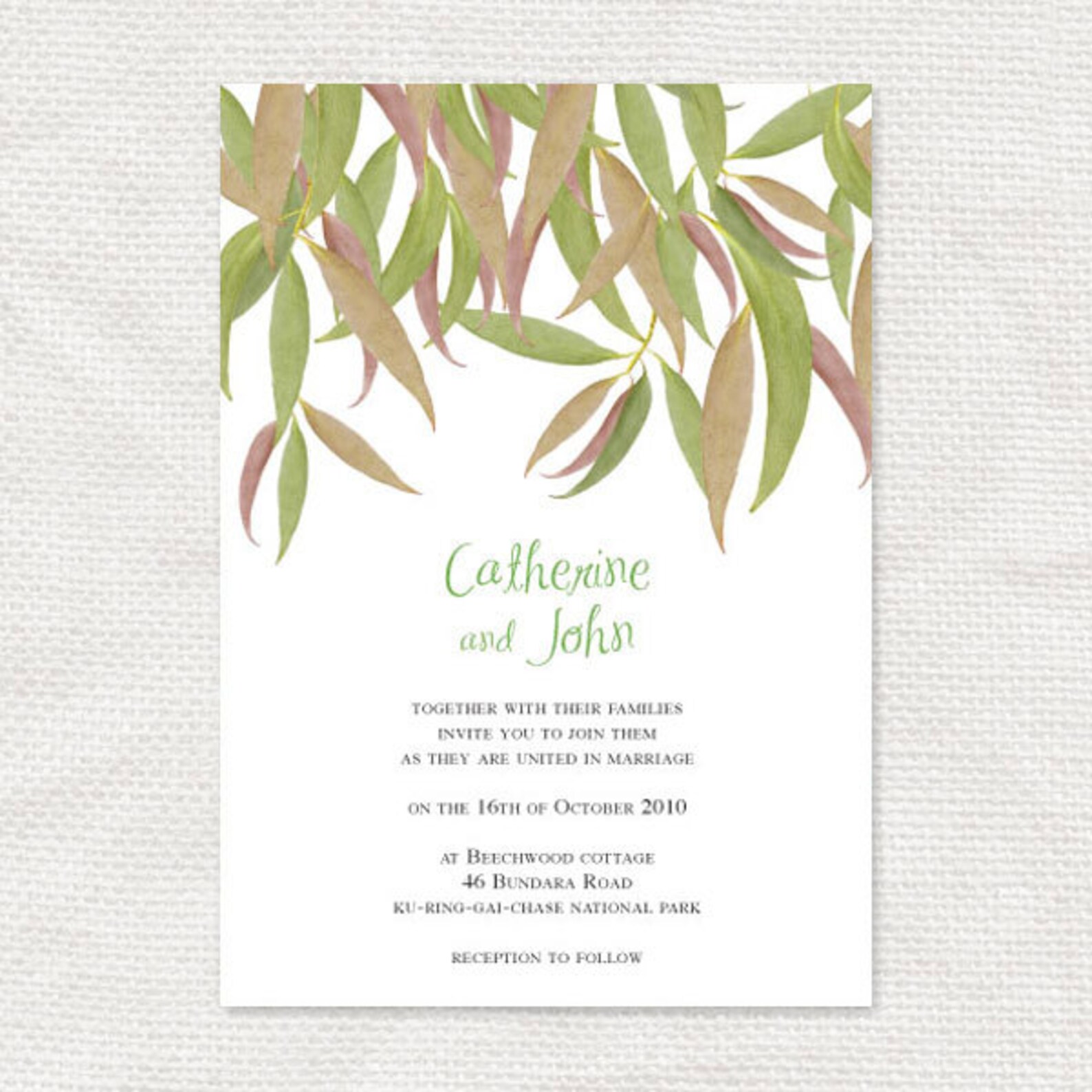 Gum Leaf Printable Wedding Invitation Suite Leaves Eucalyptus - Etsy