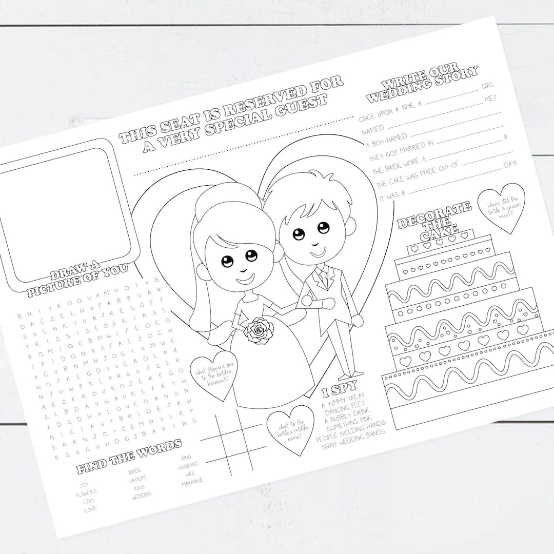 Printable Kids Wedding Activity Placemat – Instant Download Wedding ...