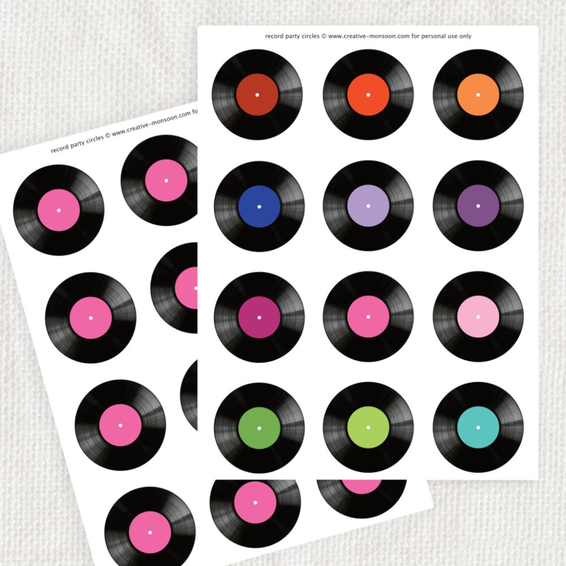 Record Party Circles - Printable Party Decorations - Cupcake Topper ...