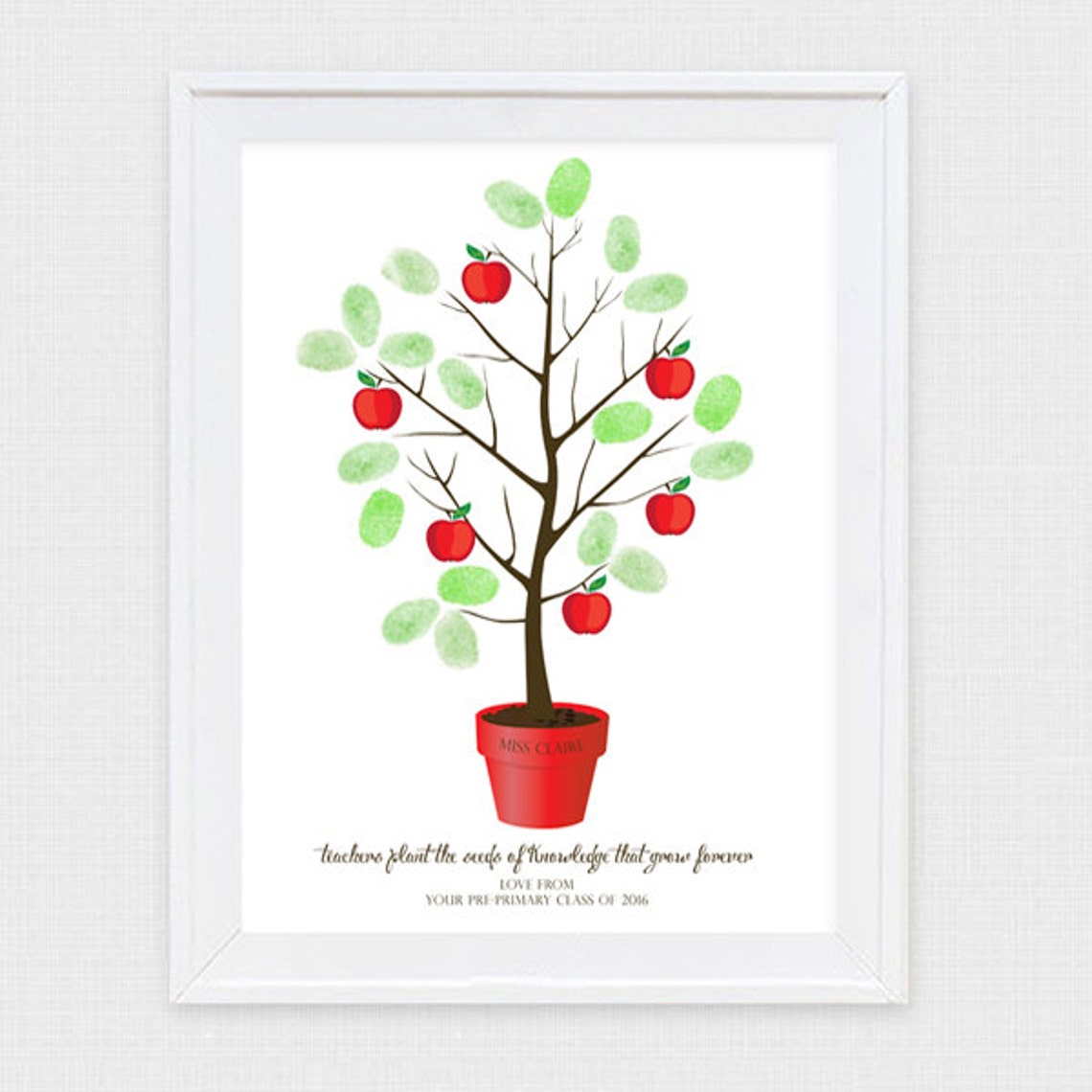 Teacher Appreciation Fingerprint Apple Tree Printable File | Etsy