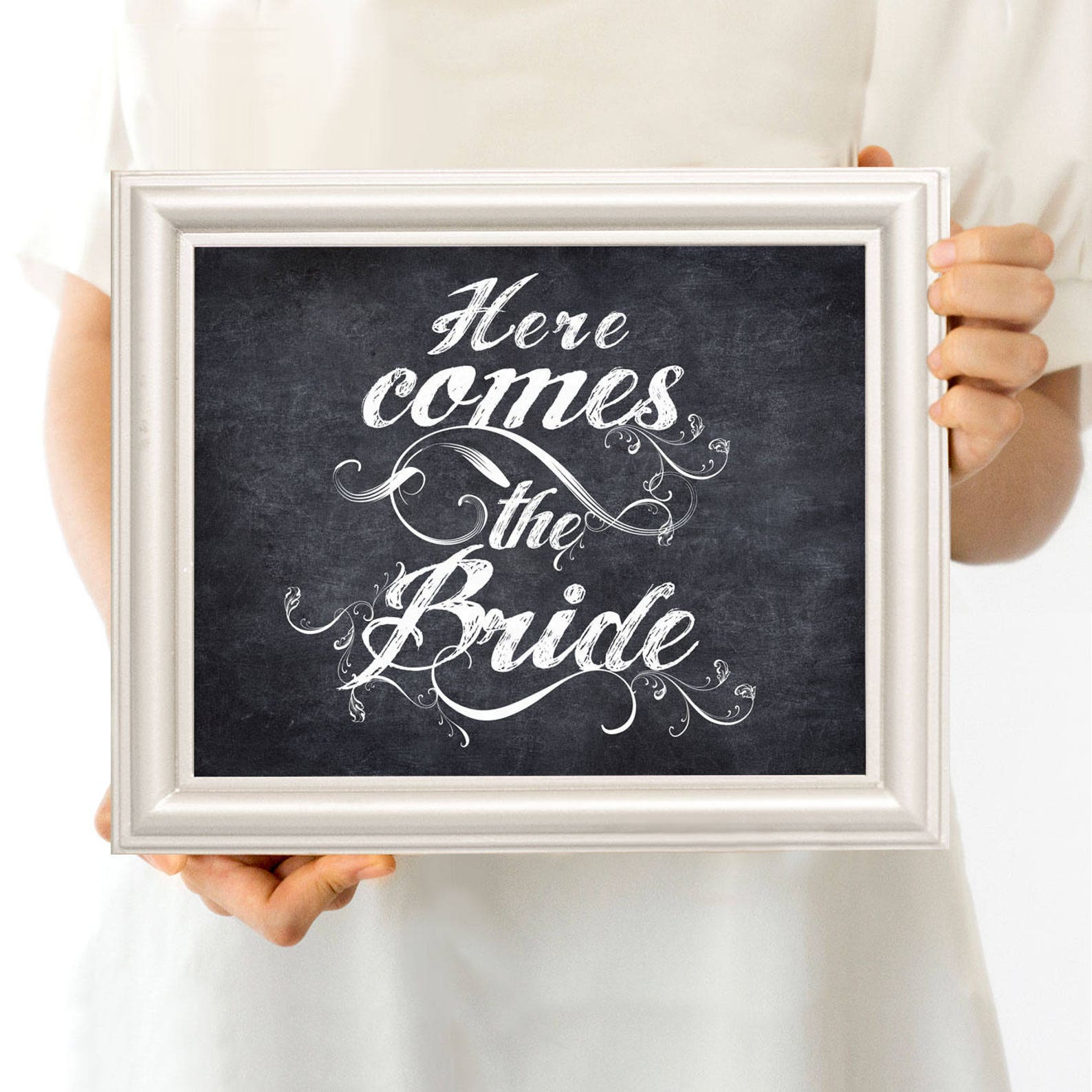 Here comes the Bride wedding sign printable file faux | Etsy