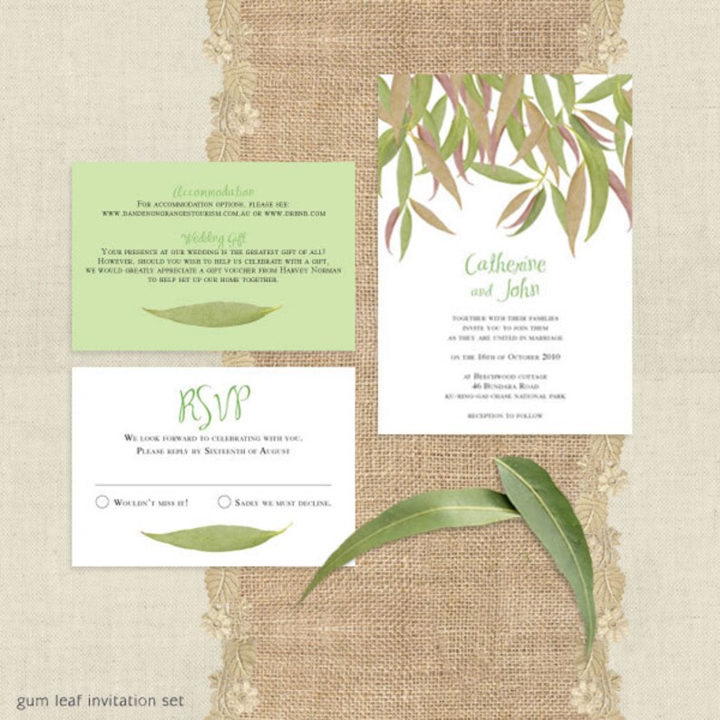 Gum Leaf Printable Wedding Invitation Suite Leaves Eucalyptus - Etsy