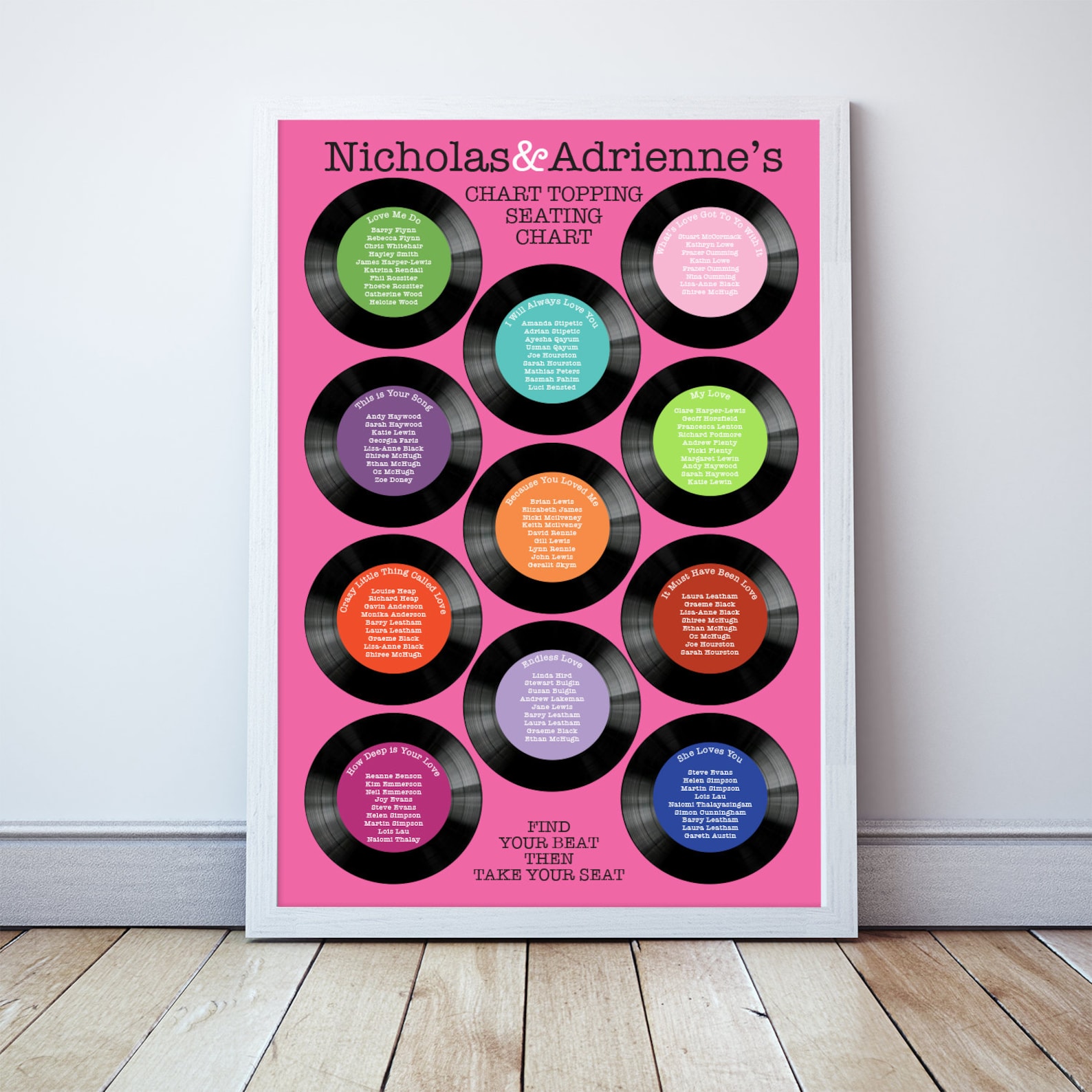 Record seating chart for musical themed wedding customised | Etsy