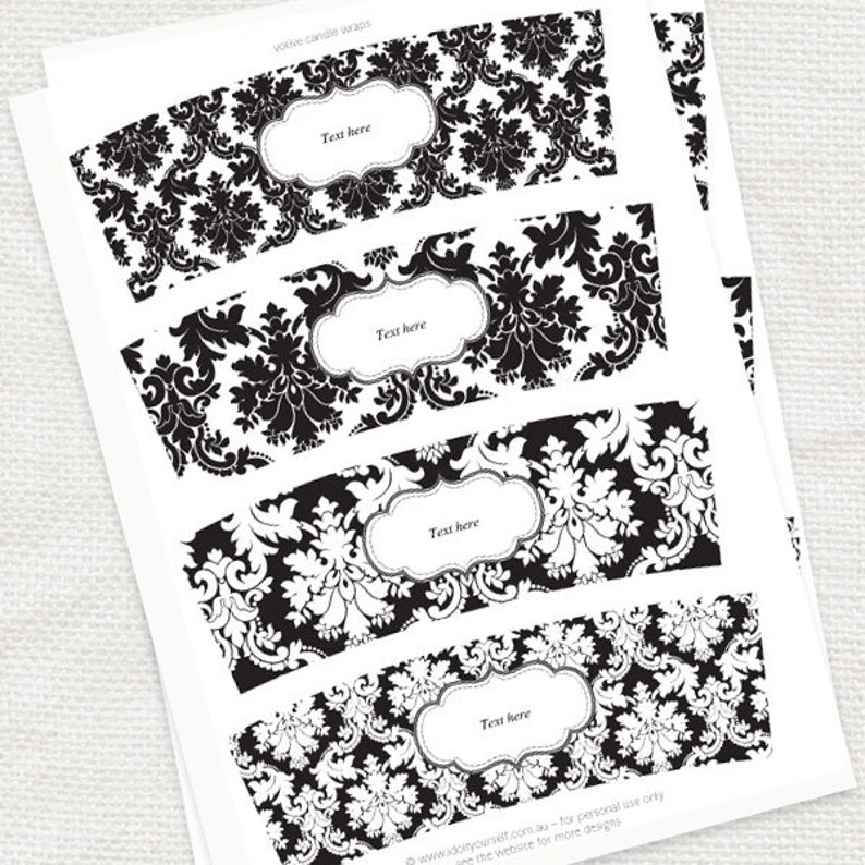 Damask Candle Wraps Printable Editable File Black and - Etsy