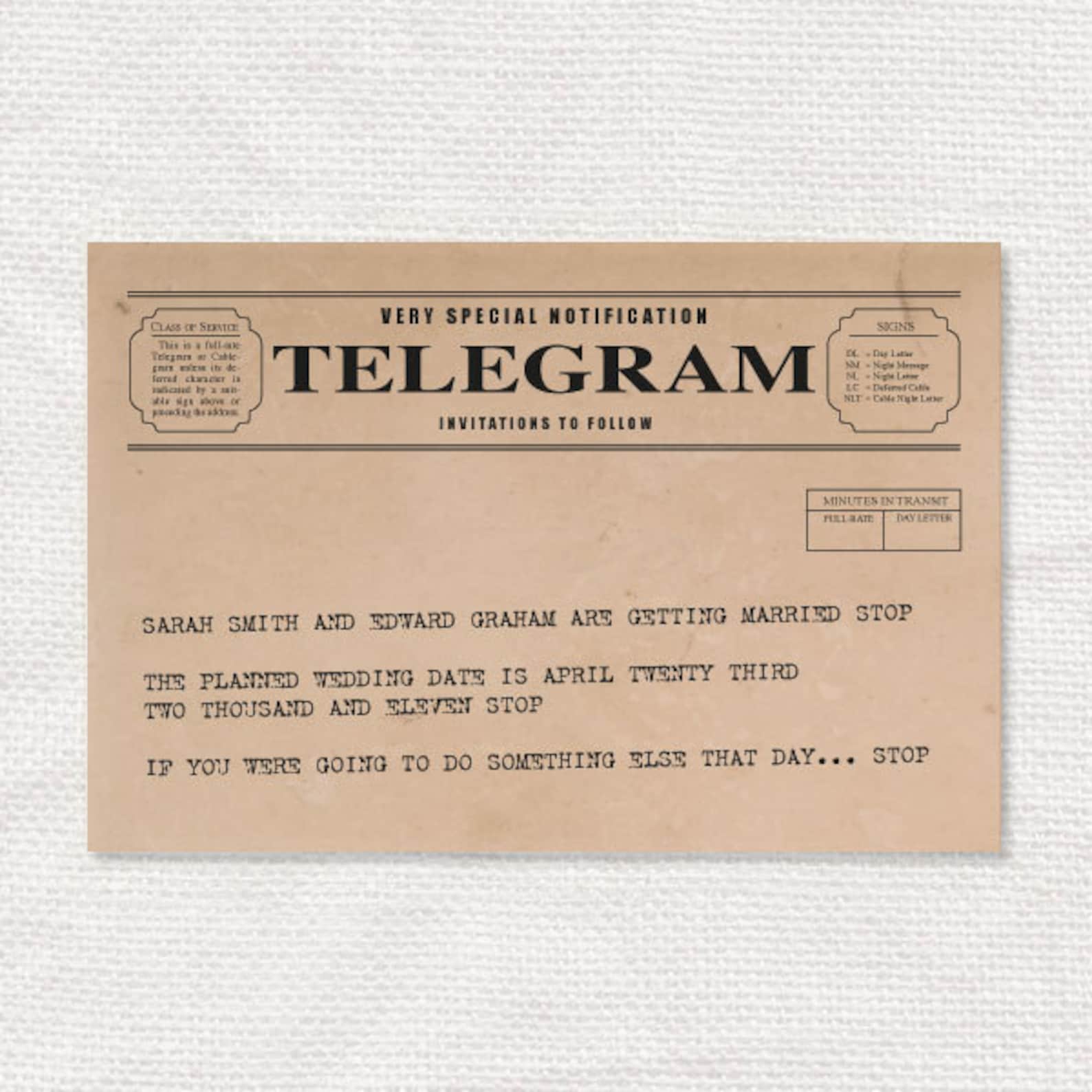 Telegram Save the Date PRINTABLE Telegram Invitation - Etsy