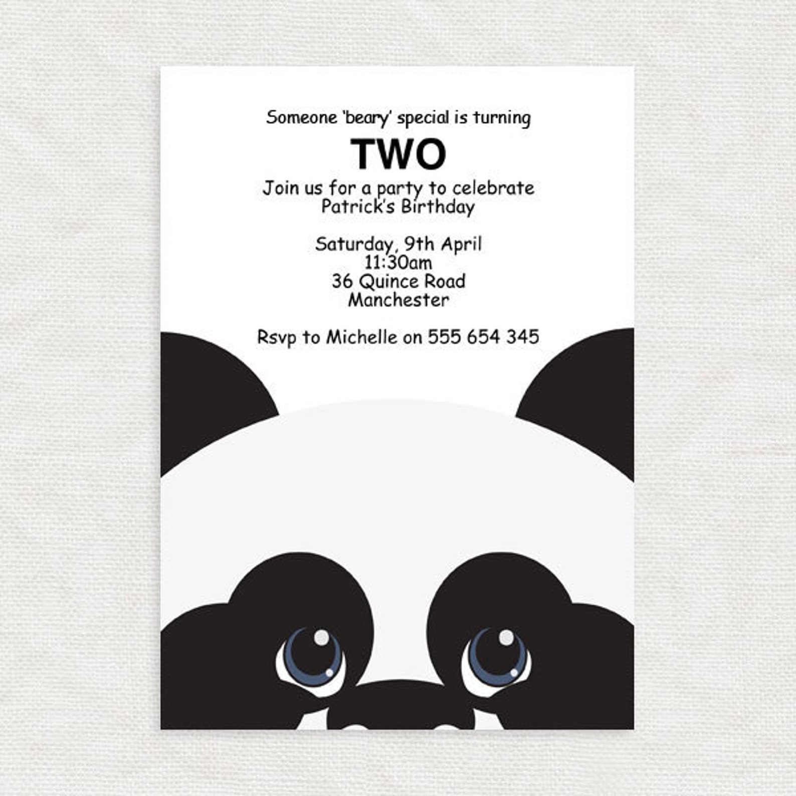Panda Party Invitation Printable File Birthday Invitation | Etsy