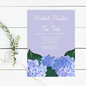 Hydrangea Wedding Invitation, Purple Floral Bridal Shower Invitation ...