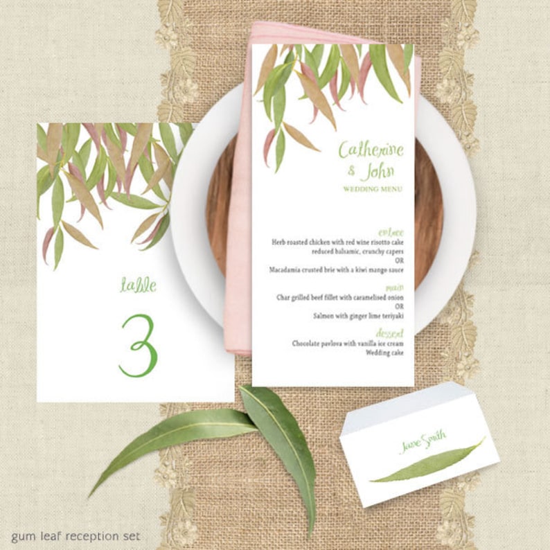 Gum Leaf Printable Wedding Invitation Suite - Forest, Bush, Gum Tree ...