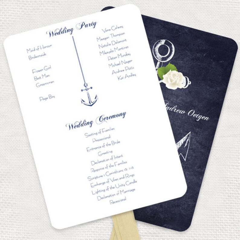 Nautical Wedding Ceremony Program Fan Anchors Away Printable - Etsy