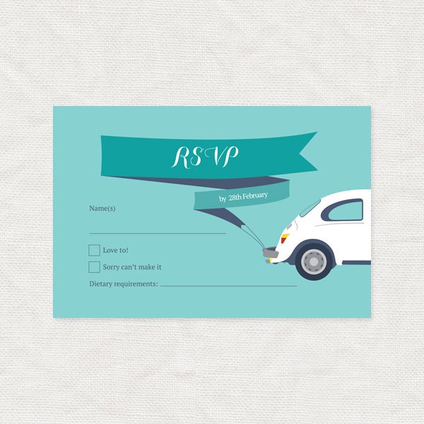 Wedding Invitation Printable Vintage Car the Love Bug 1960s | Etsy