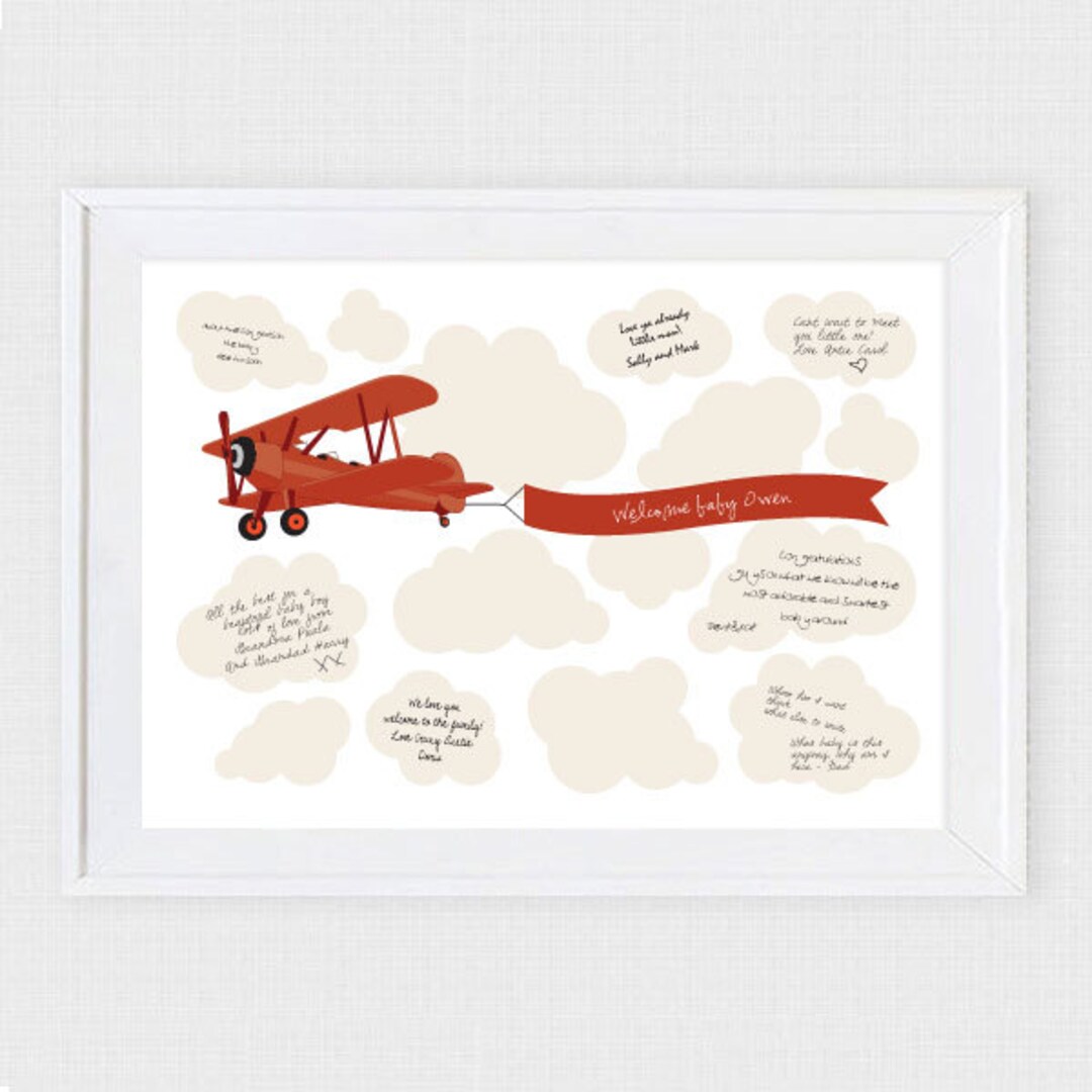 Biplane Boys Baby Shower Guest Book - Printable Diy - Signature, Bi ...