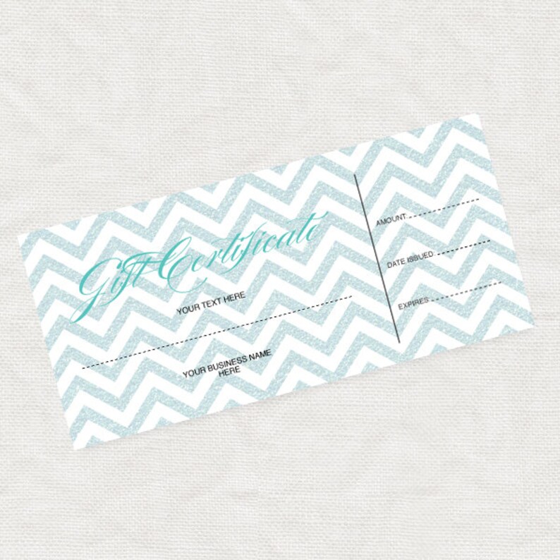 Printable Gift Certificate Turquoise Glitter Chevron Business - Etsy
