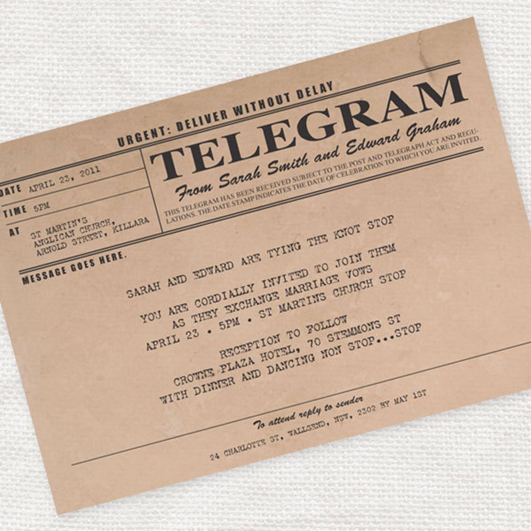 Telegram Wedding Invitation PRINTABLE 1920s Antique Wedding Invite ...