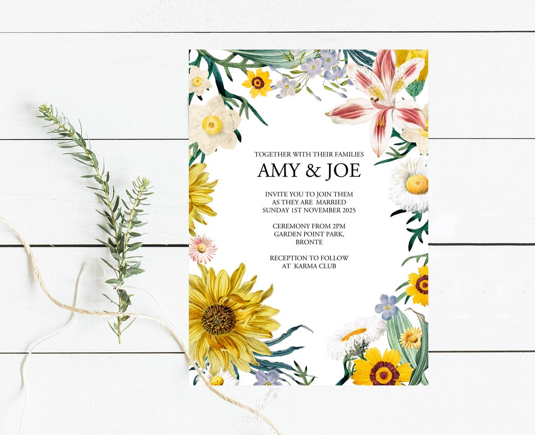 Flower Garden Invitation - Printable File - Floral Wedding Invite ...