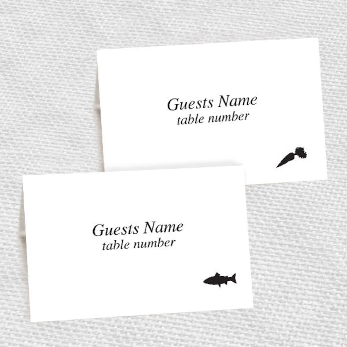 Beef Chicken Fish Pork and Vegetarian Meal Choice Place Cards ...