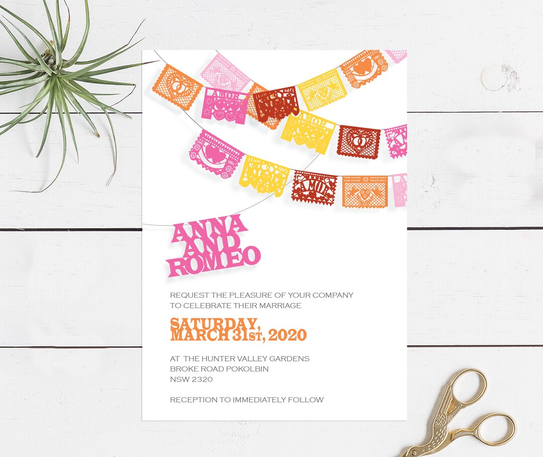 Mexican Fiesta Wedding Invitations With Papel Picado | Printable ...