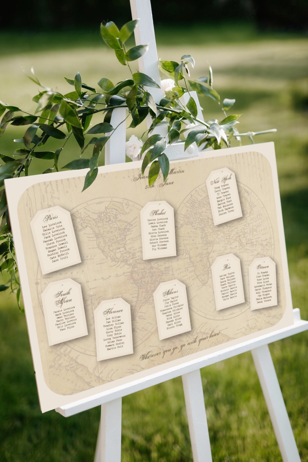 Vintage World Map Wedding Seating Chart With Luggage Tags - Unique DIY ...