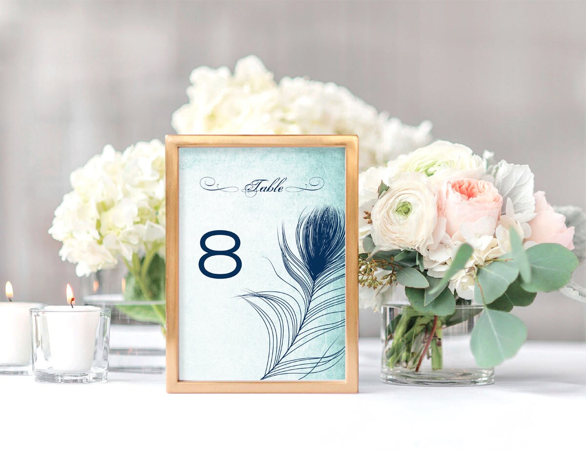 Peacock Feather Printable Table Numbers - Download - Peacock Wedding ...
