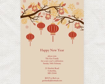 Chinese New Year Invitation Printable File Lantern Tree - Etsy
