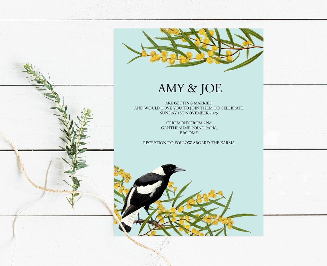 Australian Wedding Invitation Magpie and Wattle - Printable File ...