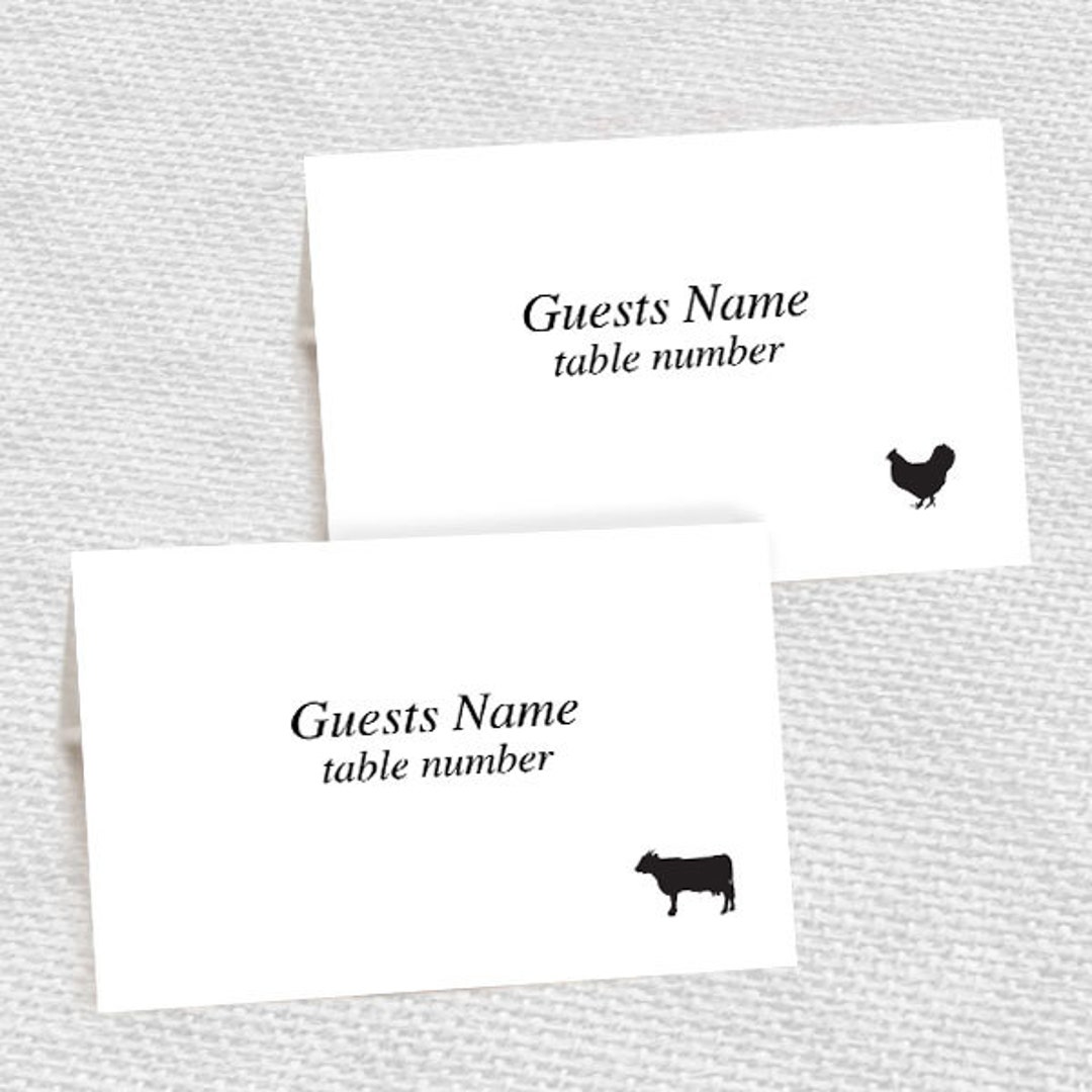 Beef Chicken Fish Pork and Vegetarian Meal Choice Place Cards ...