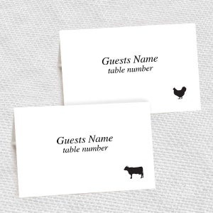 Beef Chicken Fish Pork and Vegetarian Meal Choice Place Cards ...