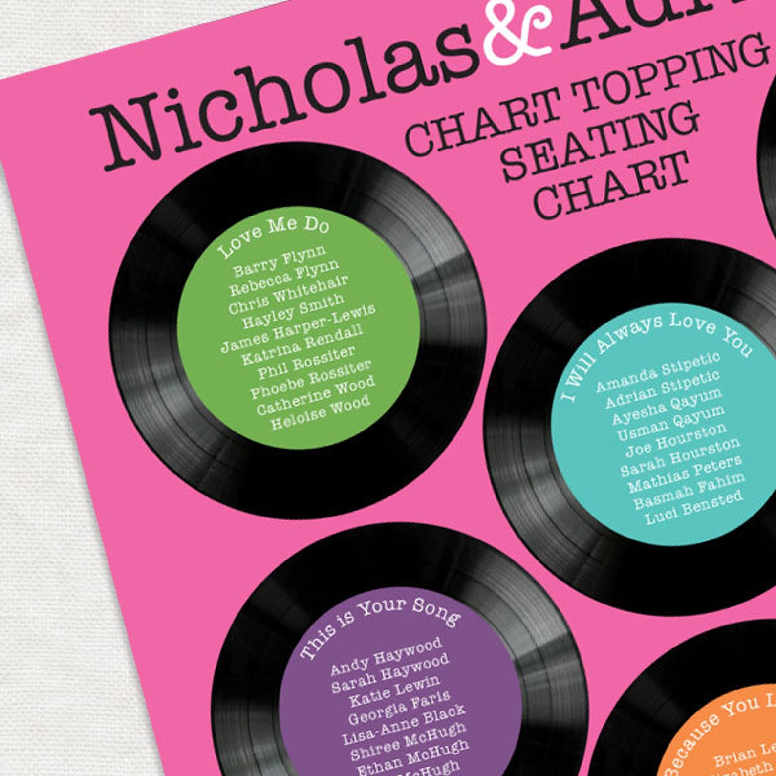 Record seating chart for musical themed wedding customised | Etsy