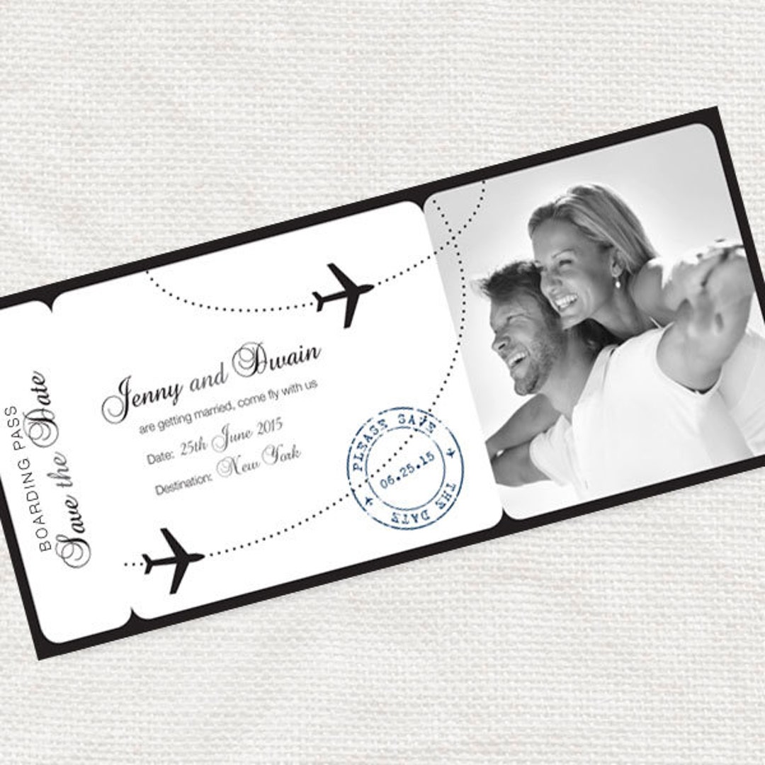 Printable Save the Date Boarding Pass Photo Card Digital File Airline ...