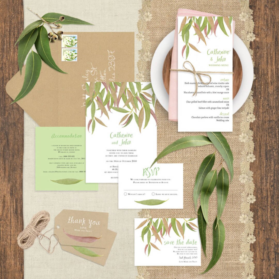 Gum Leaf Printable Wedding Invitation Suite - Forest, Bush, Gum Tree ...