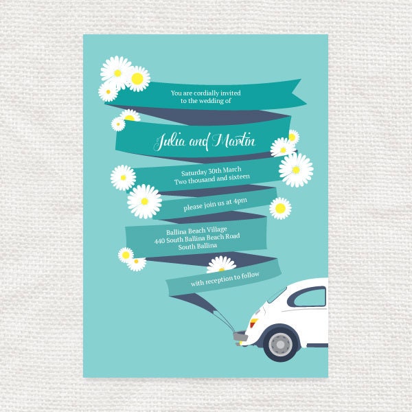 Wedding Invitation Printable Vintage Car the Love Bug 1960s | Etsy