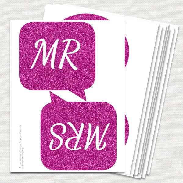 24 Wedding Photo Booth Props Signs Pink Glitter Effect - Etsy