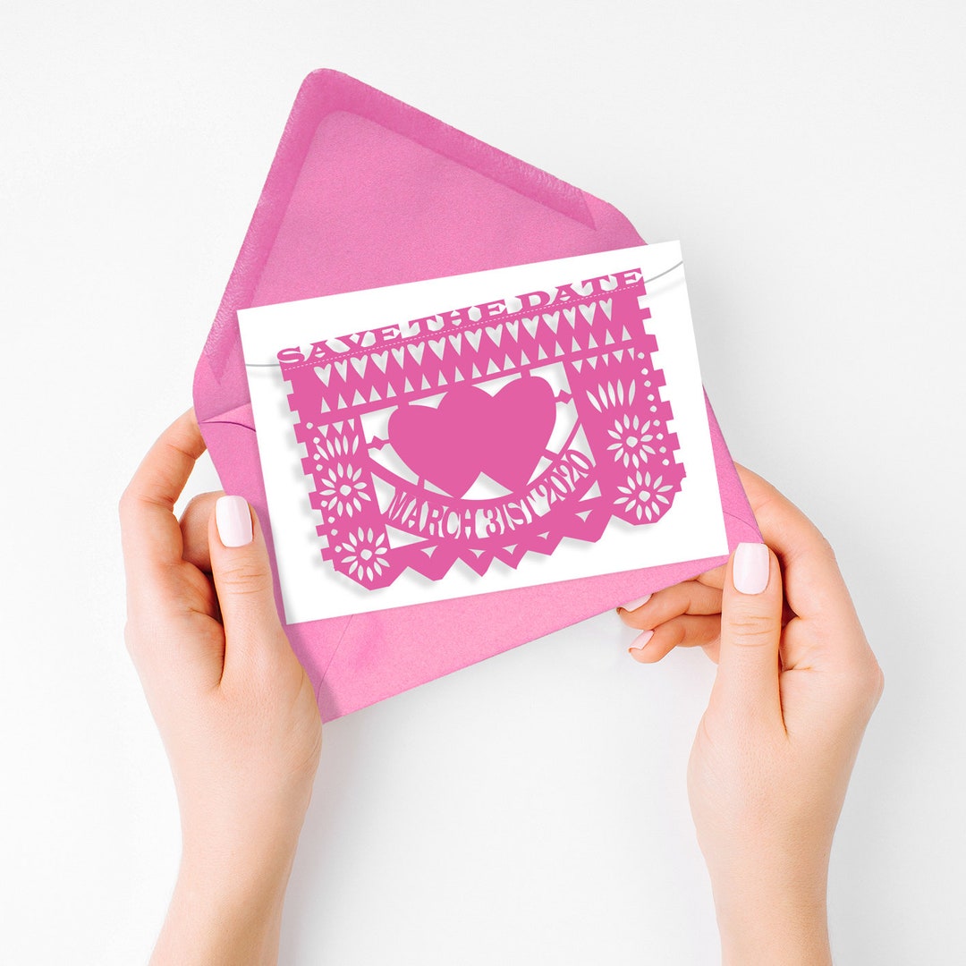 Colorful Fiesta Save the Date Cards Papel Picado Design Customizable ...