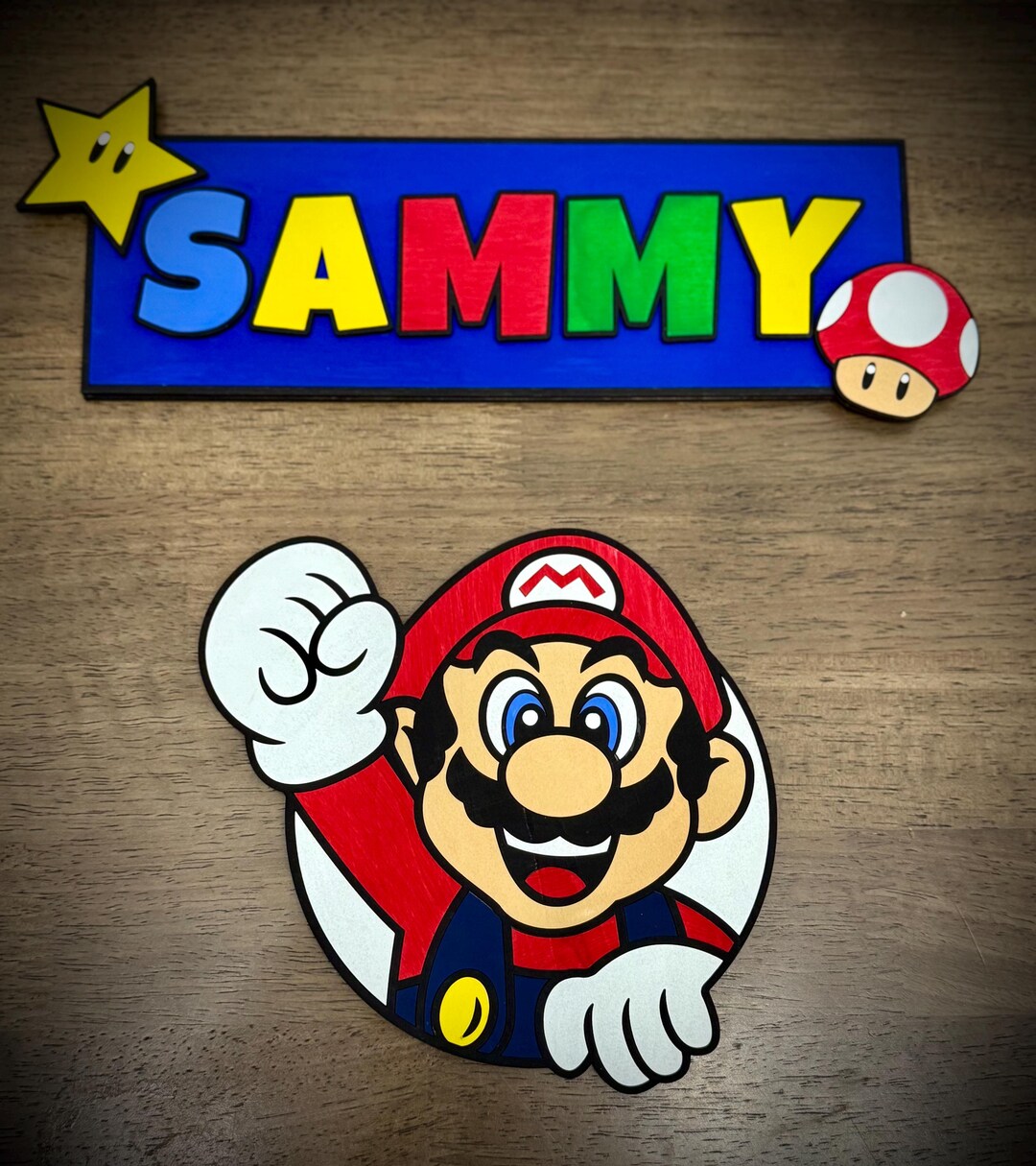 Personalized Mario Theme Bedroom Door Hanger. Handmade Door Sign ...