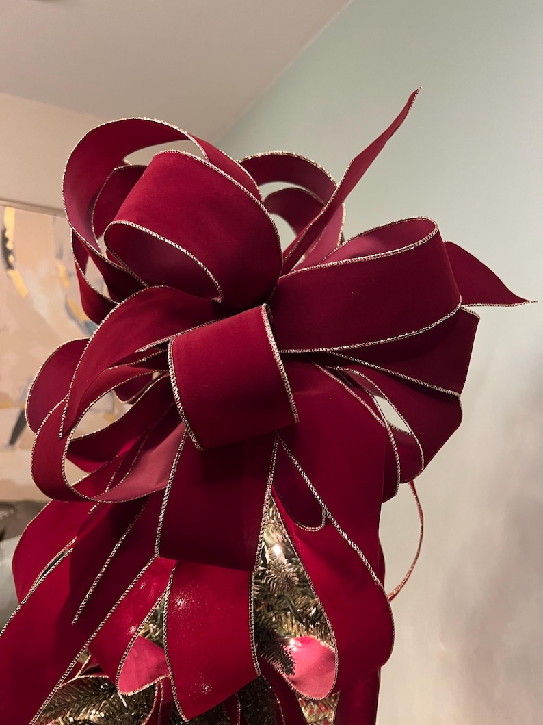 Large Burgundy Velvet Christmas Tree Topper Bow With Long Streamers - Etsy