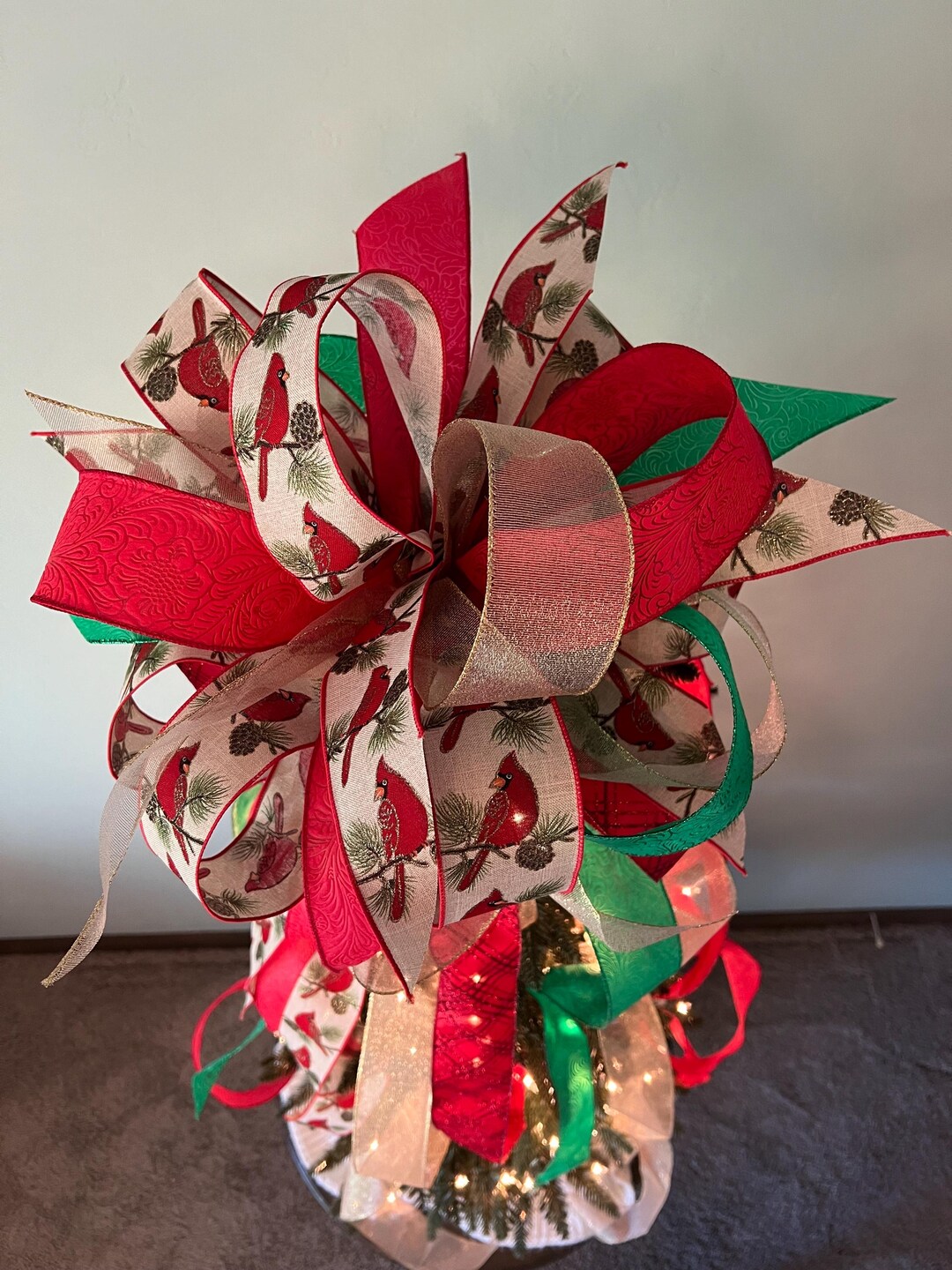 Large Cardinal Christmas Tree Topper Bow; Handcrafted Holiday Decor - Etsy
