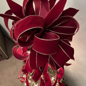 Large Burgundy Velvet Christmas Tree Topper Bow With Long Streamers - Etsy