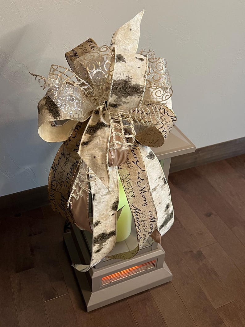 Birch and Champagne Christmas Bow for Wreaths, Garland, or Lanterns ...