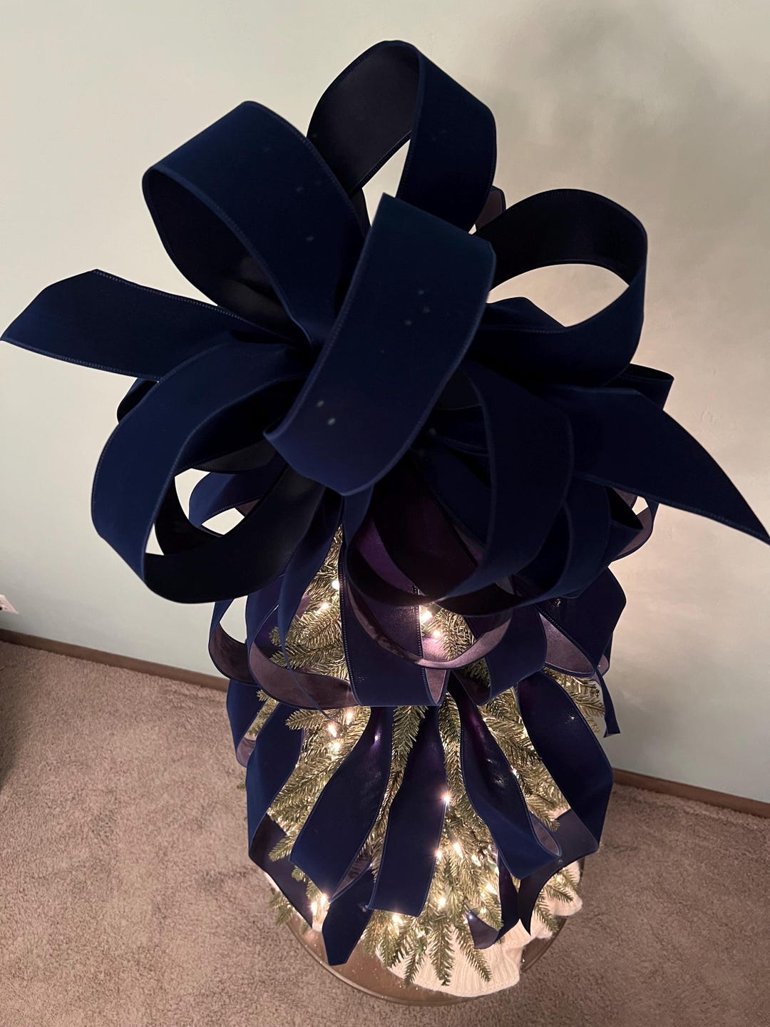 Large Navy Blue Velvet Christmas Tree Topper Bow With Long Streamers - Etsy