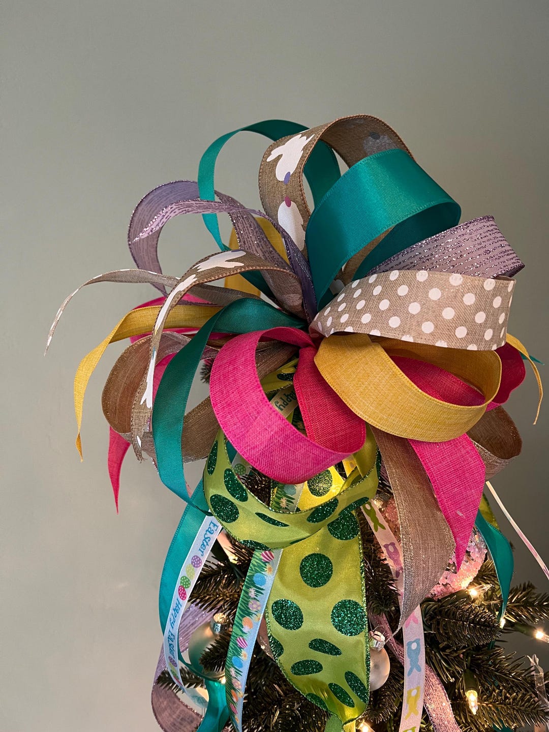 Bright Easter Tree Topper Bow: Colorful Ribbon Streamers - Etsy