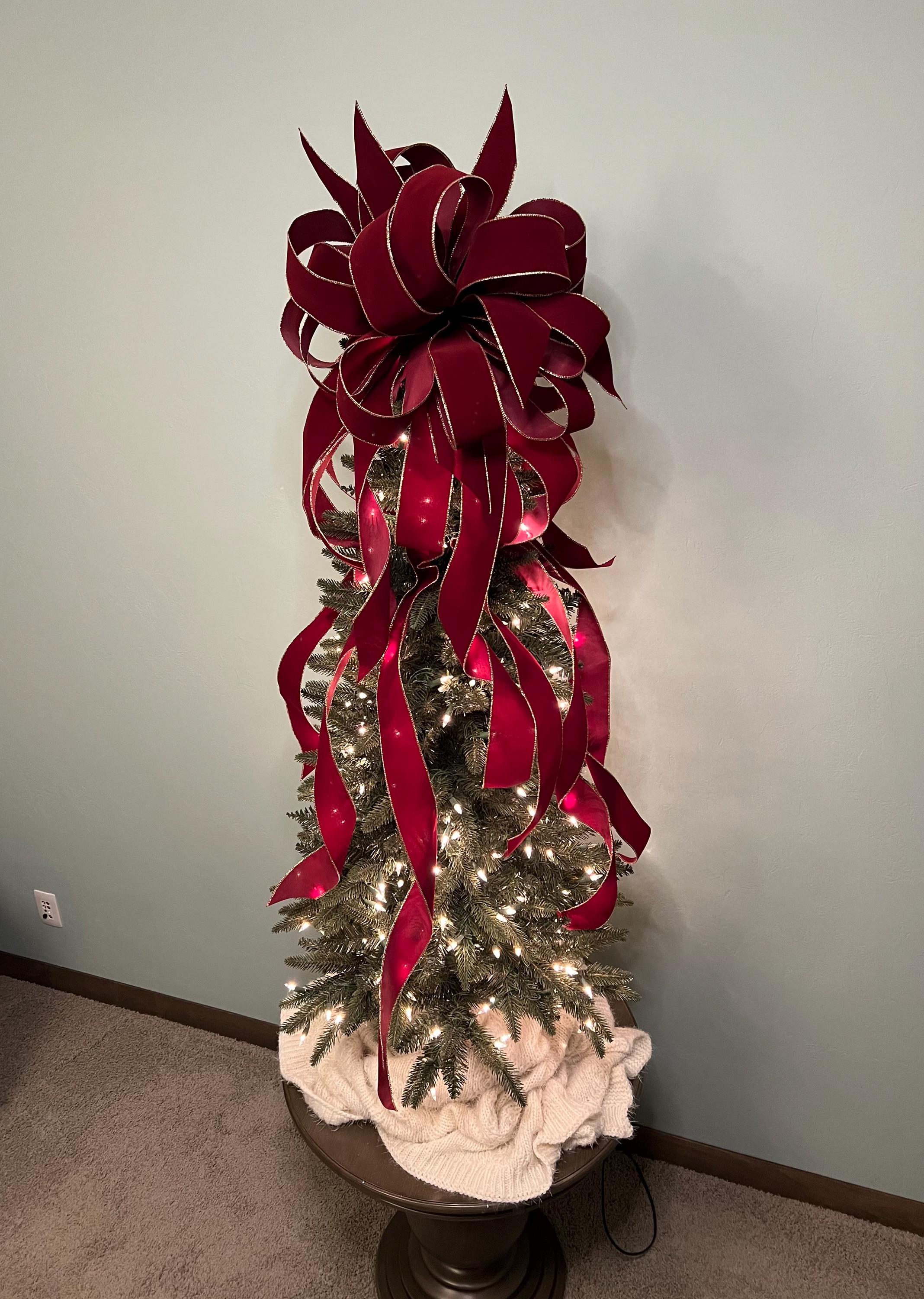 Large Burgundy Velvet Christmas Tree Topper Bow With Long Streamers - Etsy