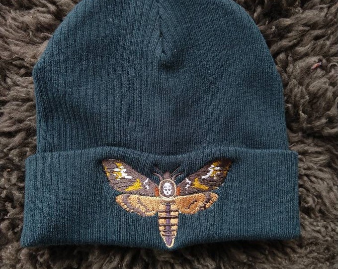 Embroidered Death's Head Moth Cap Hat Beanie in Deep Teal - Etsy