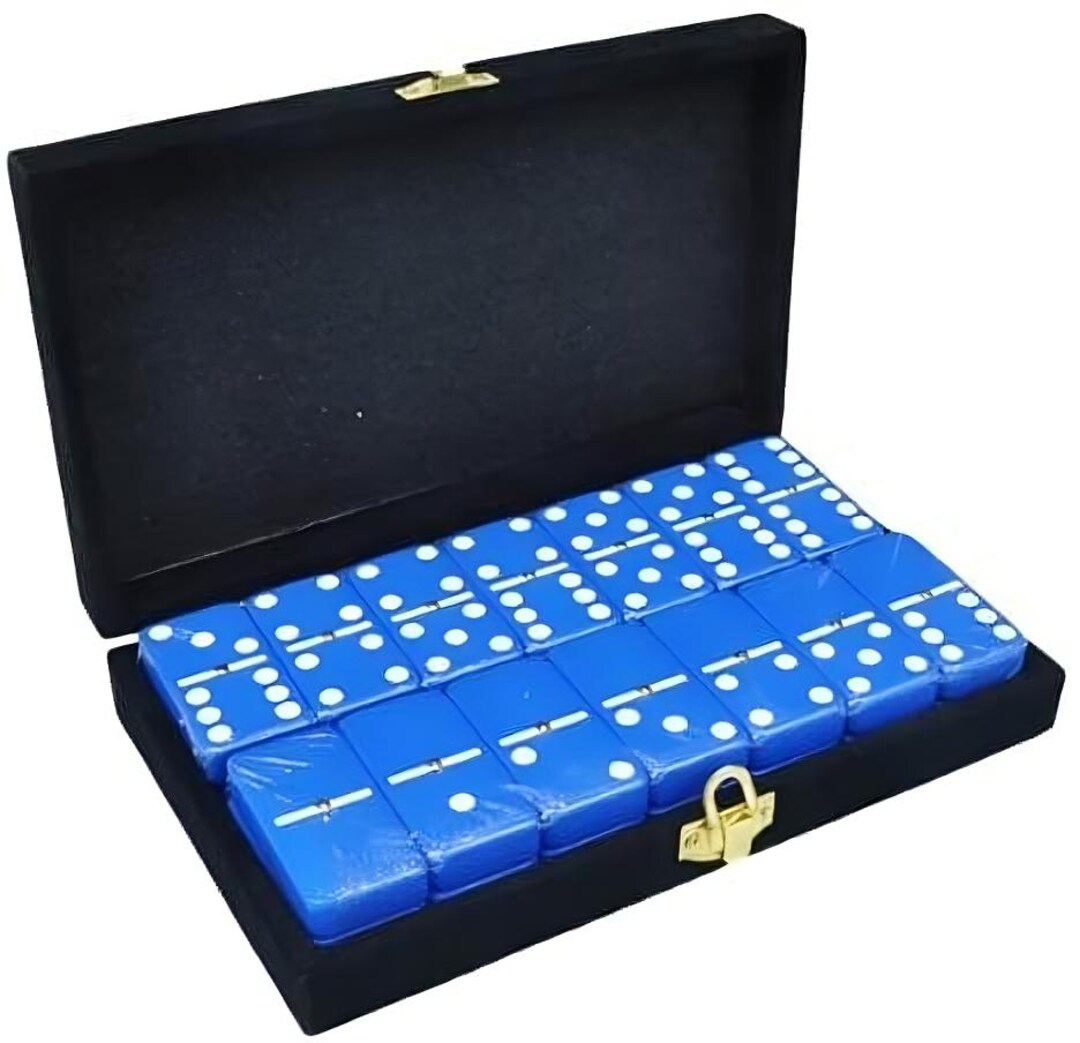 Double Six Blue Dominoes With Spinner in Velvet Case - Etsy